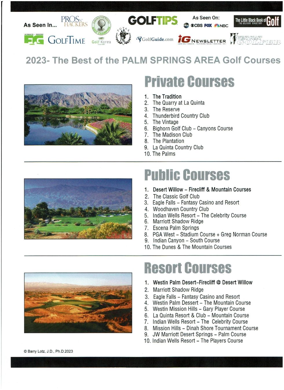2023 - The Best of the PALM SPRINGS AREA Gold Courses - Become a Golf ...